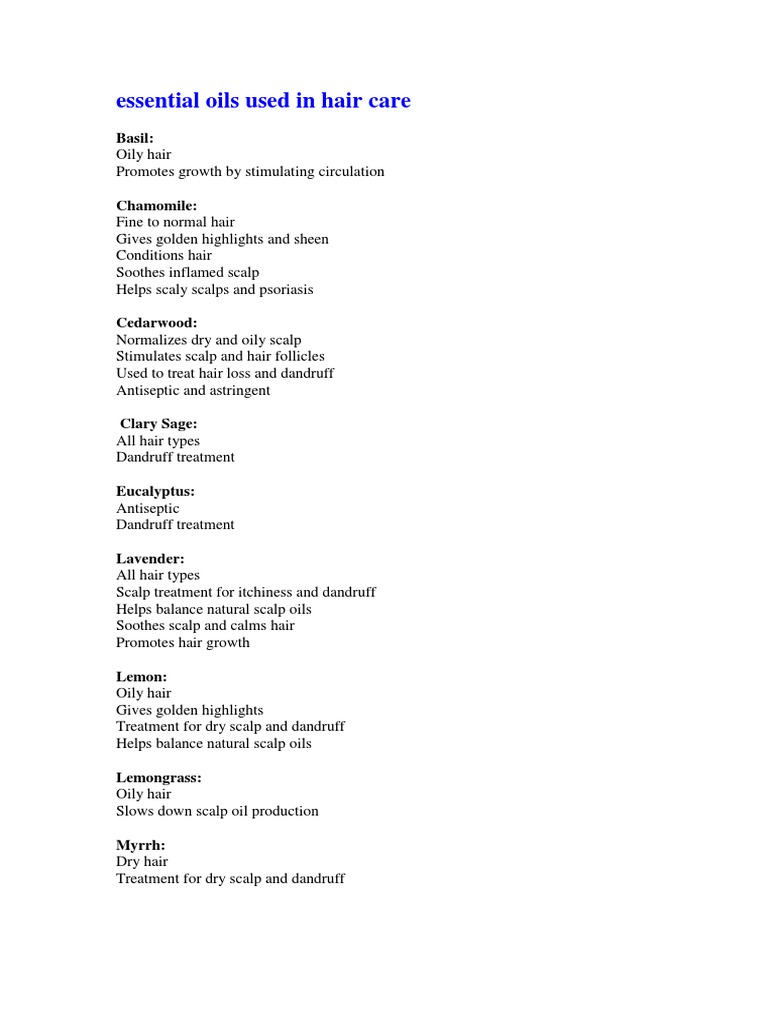 Essential Oils for Hair Care Benefits | PDF | Essential Oil | Hair Care