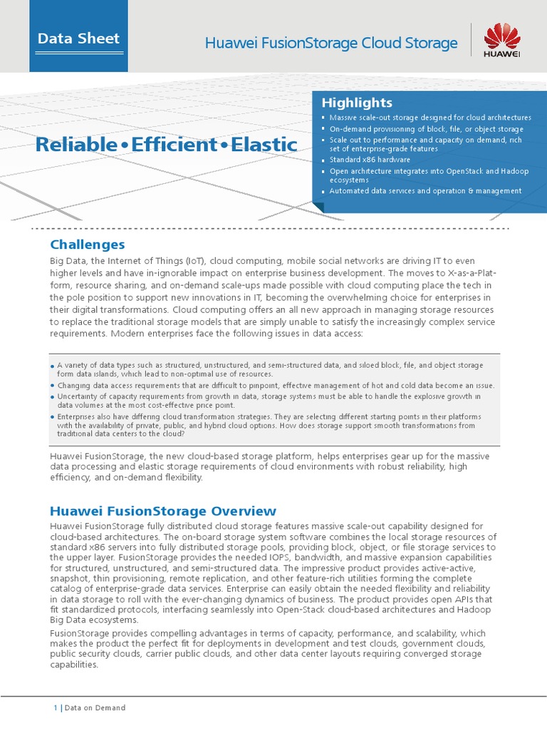 Huawei FusionStorage Data Sheet | PDF | Open Stack | Cloud Computing