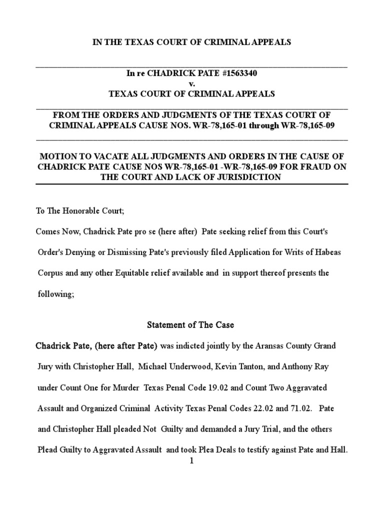 Motion to Vacate Judgments in Pate Case | PDF | Jury Trial | Indictment