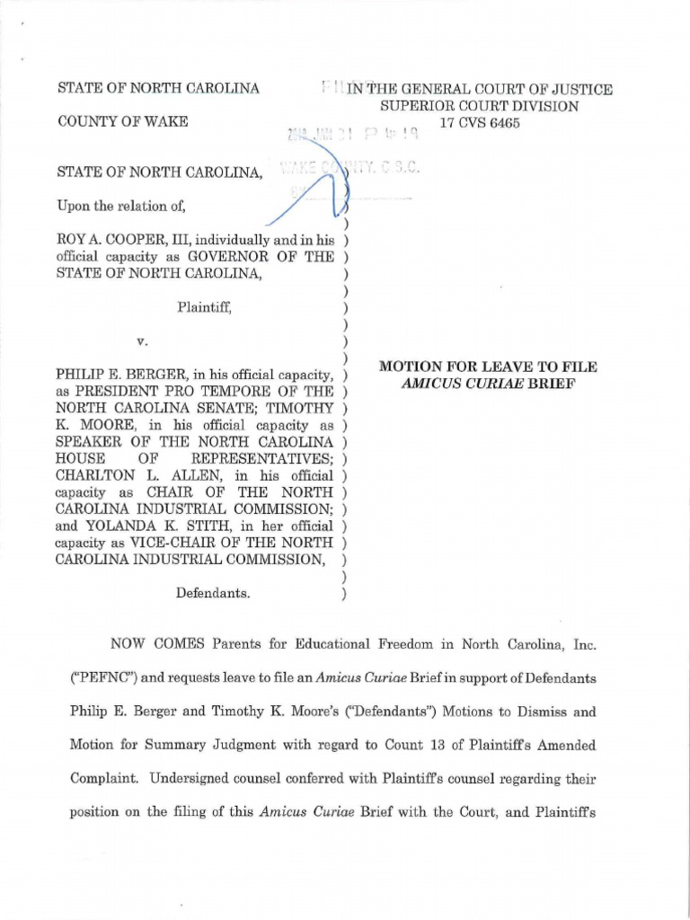 PEFNC Motion For Leave To File Amicus Curiae Brief With Exhibits | PDF ...