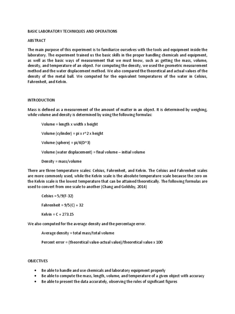 Basic Laboratory Techniques and Operations | PDF | Density | Fahrenheit