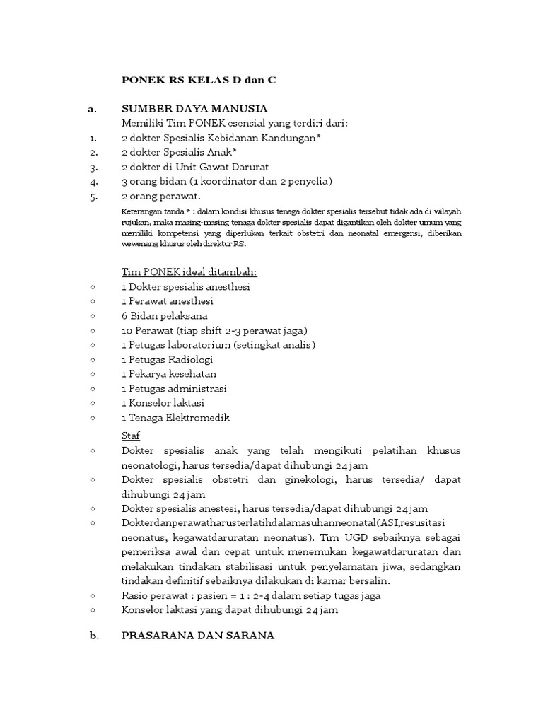 Ponek Rs Kelas D Dan C | PDF