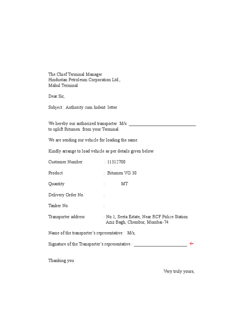 HPCL Indent Letter-1 | PDF