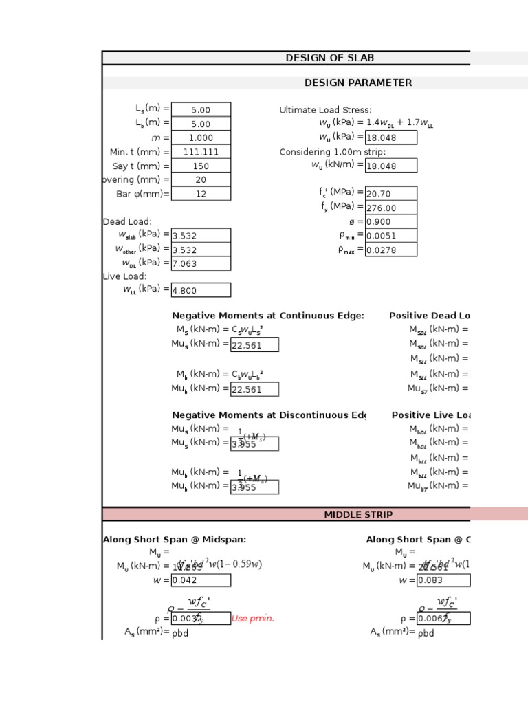 W M W W: Design of Slab Design Parameter | PDF