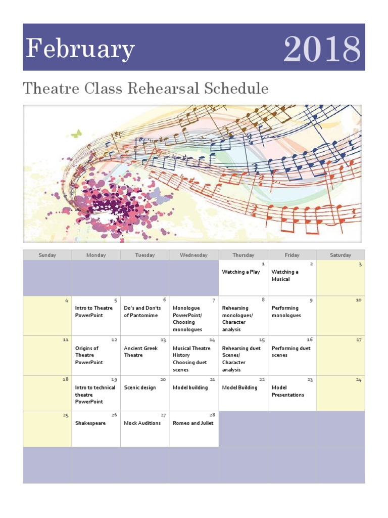 February 2018 Theatre Class Schedule | PDF