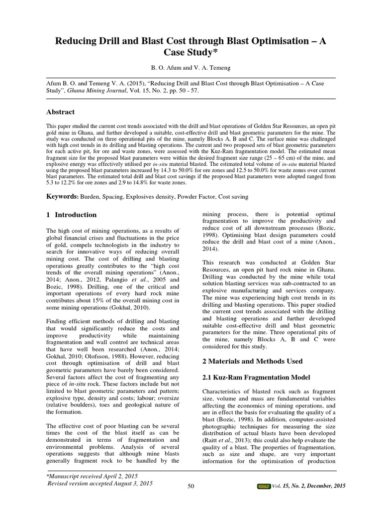 Reducing Drill and Blast Cost Through Blast Optimisation - A Case Study | Download Free PDF ...