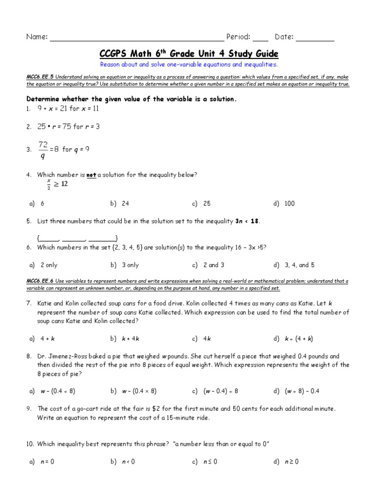 Potato News: Math Unit Study Guide | PDF | Variable (Mathematics ...