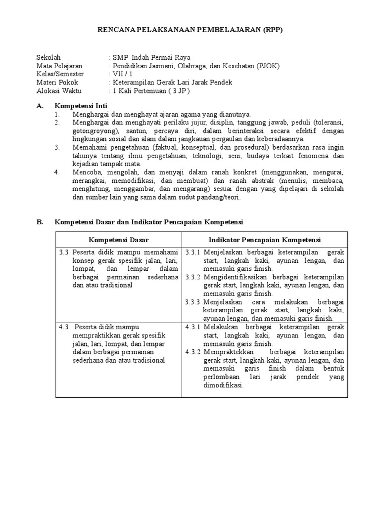 Rpp Atletik Lari Jarak Pendek Sd - Belajar di Rumah