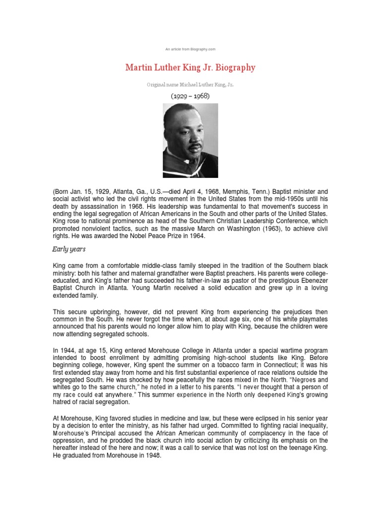 Martin Luther King - BIOGRAPHY | PDF | African American Civil Rights ...