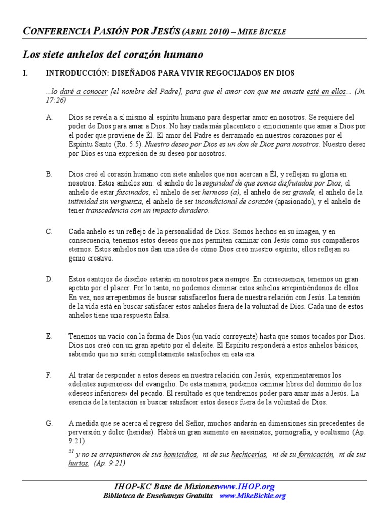 20100409a Seven Longings of The Human Heart Mike-Bickle Spanish | PDF ...