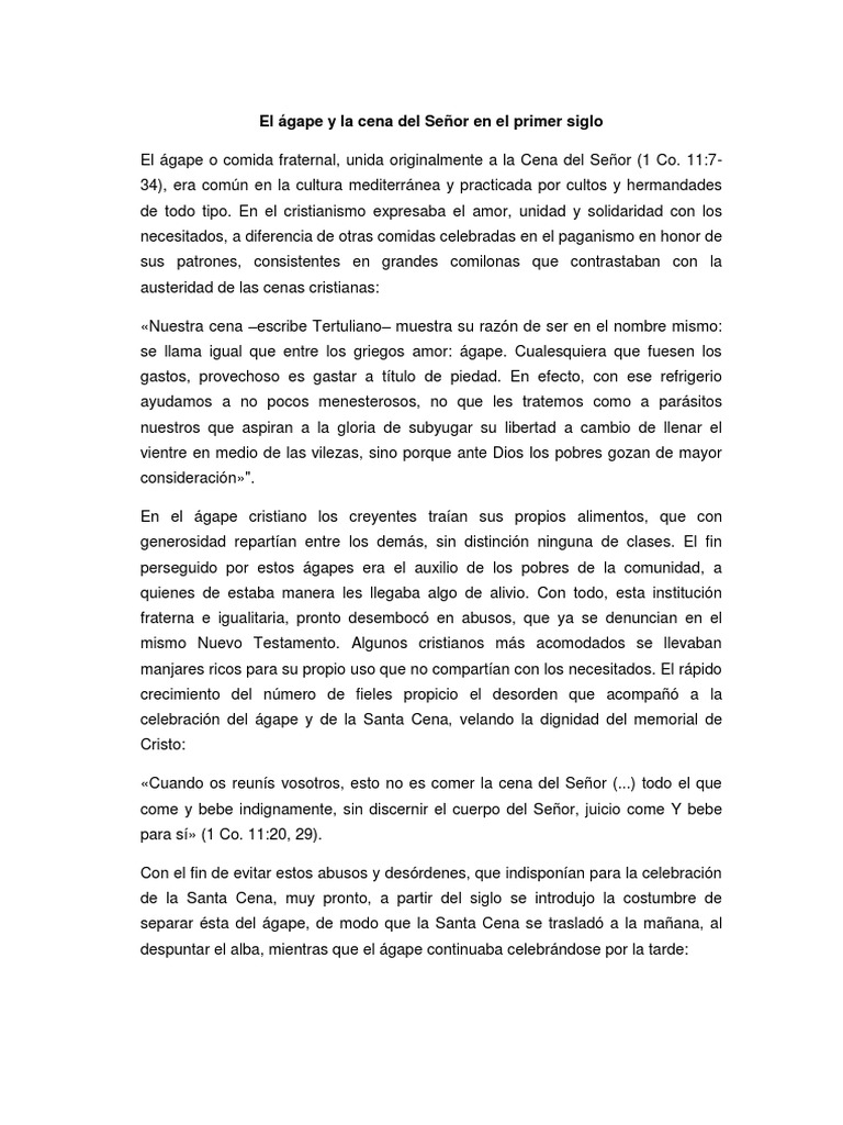 El Ágape y La Cena Del Señor en El Primer Siglo | PDF | eucaristía ...
