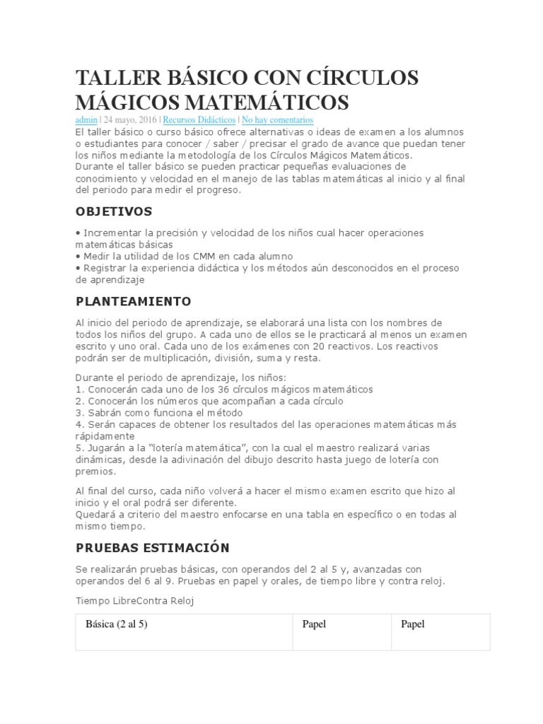 Taller Básico Con Círculos Mágicos Matemáticos | PDF | Sustracción ...