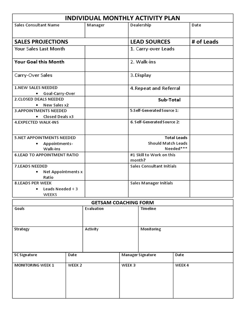 Individual Monthly Activity Plan | PDF