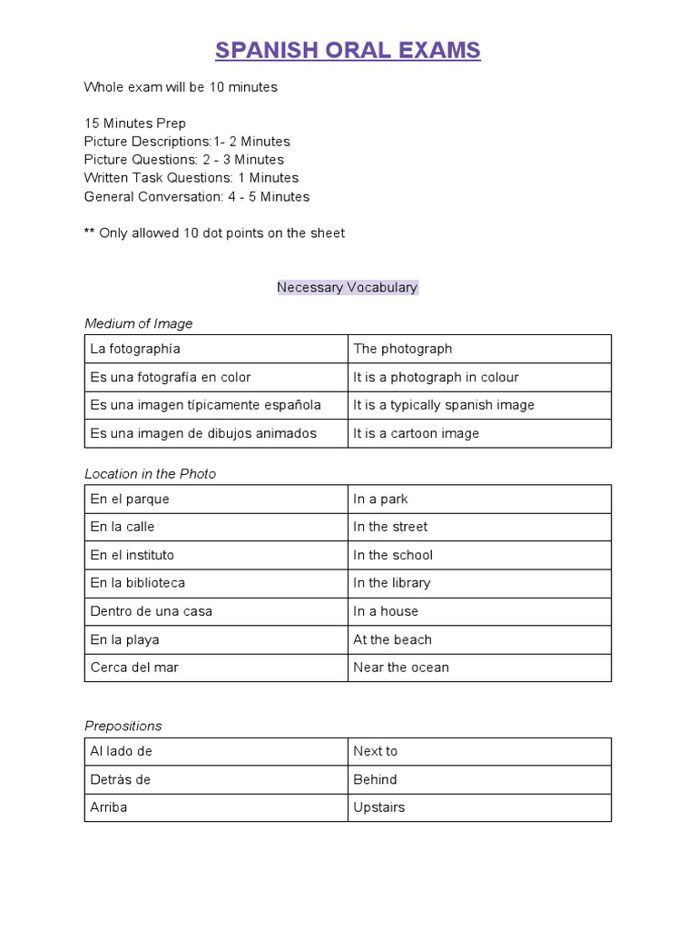 Spanish Oral Exam Preparation Guide | PDF | Seasons | Earth Phenomena