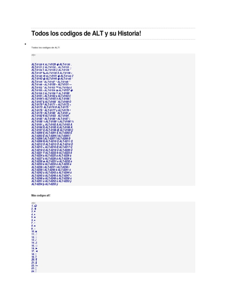Todos Los Codigos de ALT y Su Historia | PDF | Ascii | Codificación de caracteres
