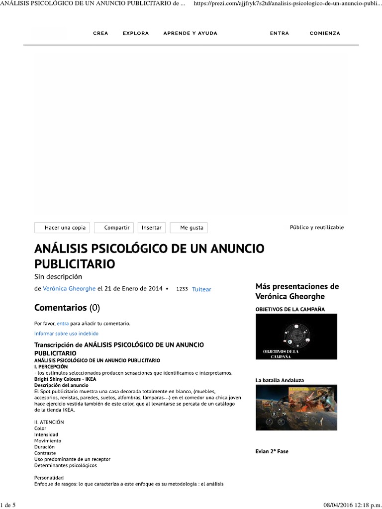 Análisis Psicológico de Un Anuncio Publicitario | PDF