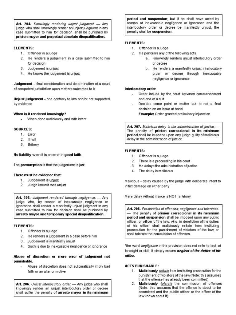 RPC Art 204-216 | PDF | Judgment (Law) | Bribery
