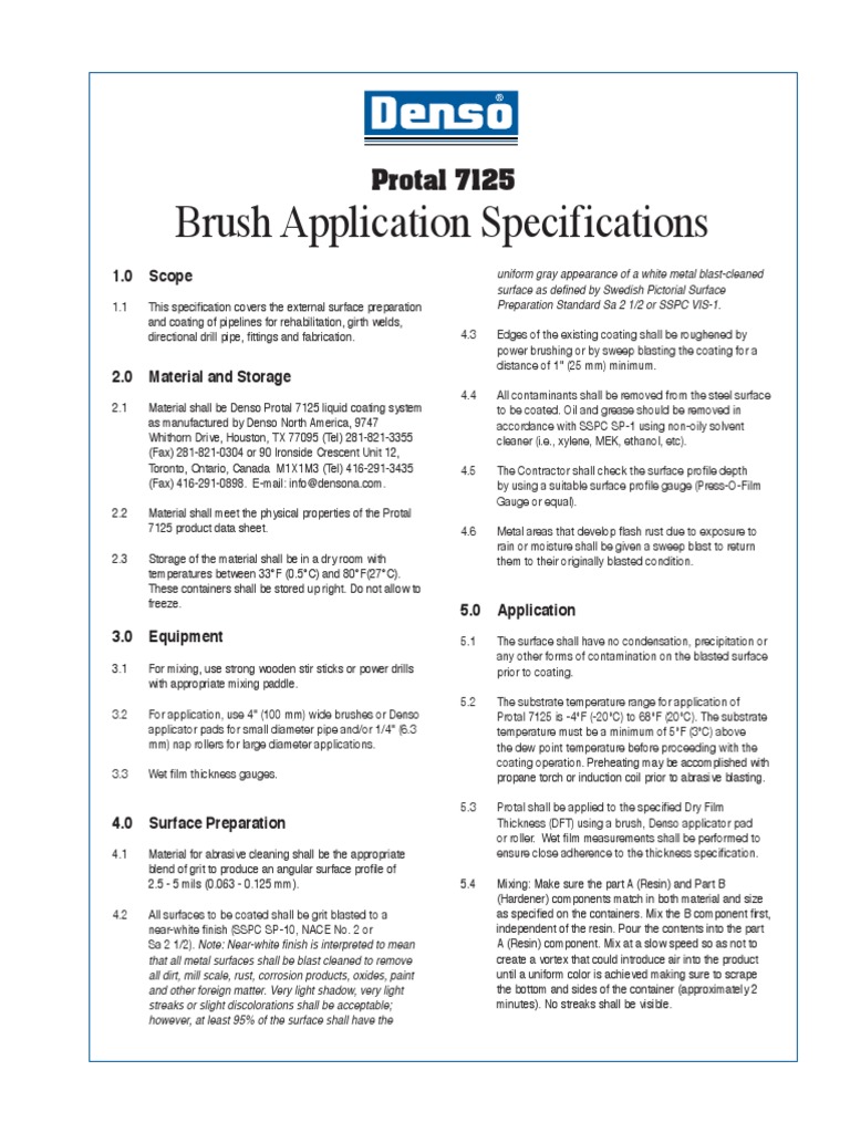 Denso Protal 7125 Brush Application Spec | Abrasive | Industrial ...
