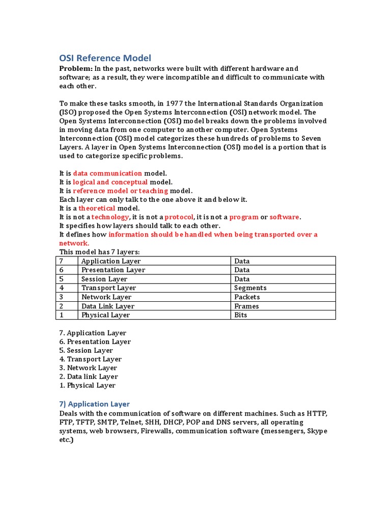 OSI Reference Model | PDF | Osi Model | Transmission Control Protocol