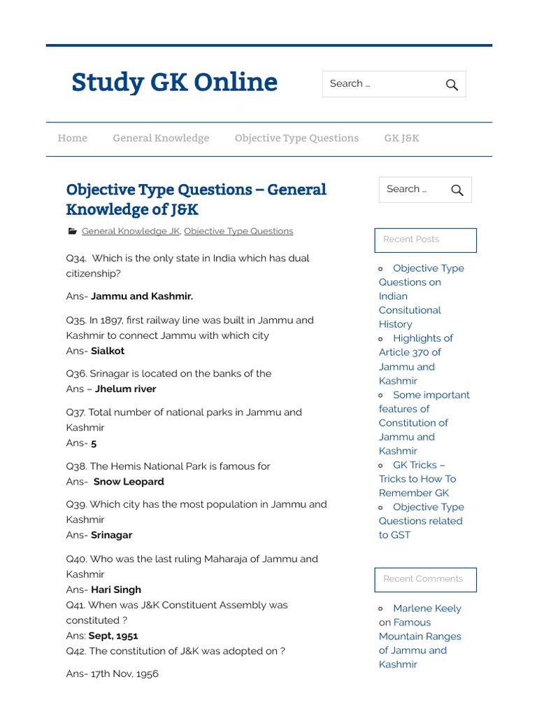 2 J&K General Knowledge | PDF | Political Charters | Legal Documents