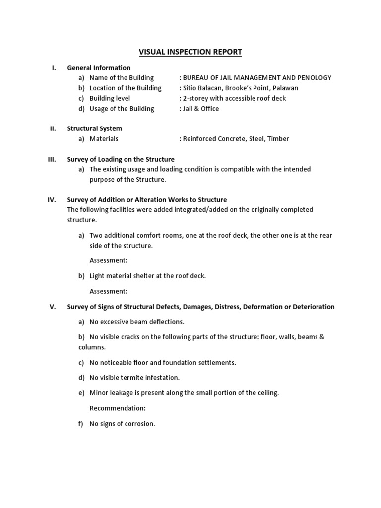 Visual Inspection Report: I. General Information | PDF
