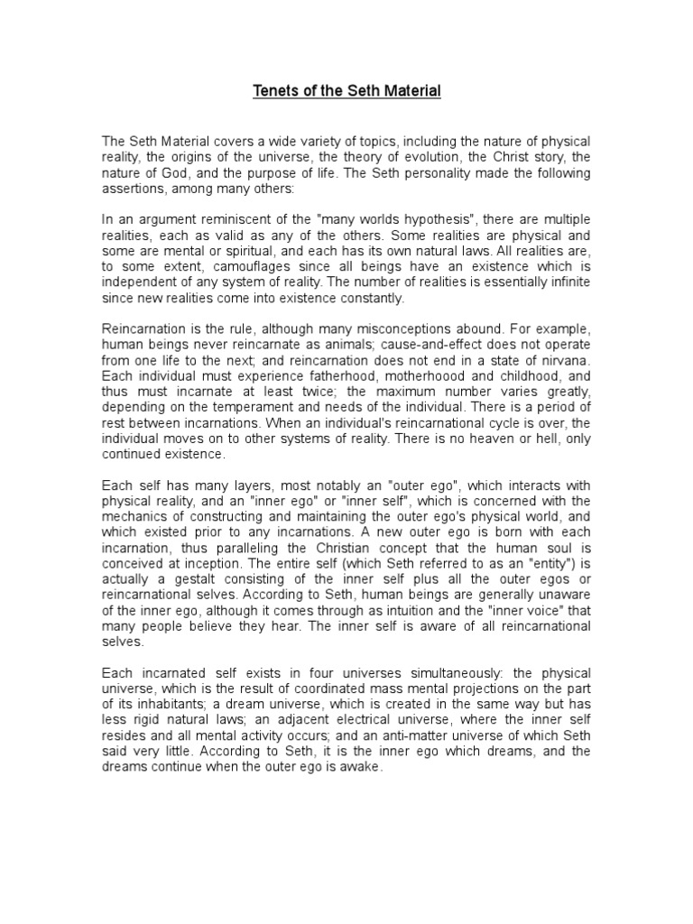 Jane Roberts Tenets of The Seth Material | PDF | Reality | Self