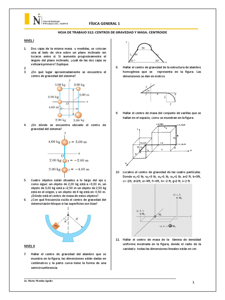 Hoja de Trabajo - 12 - Centro de Gravedad | PDF | Gravedad | Centro de masa