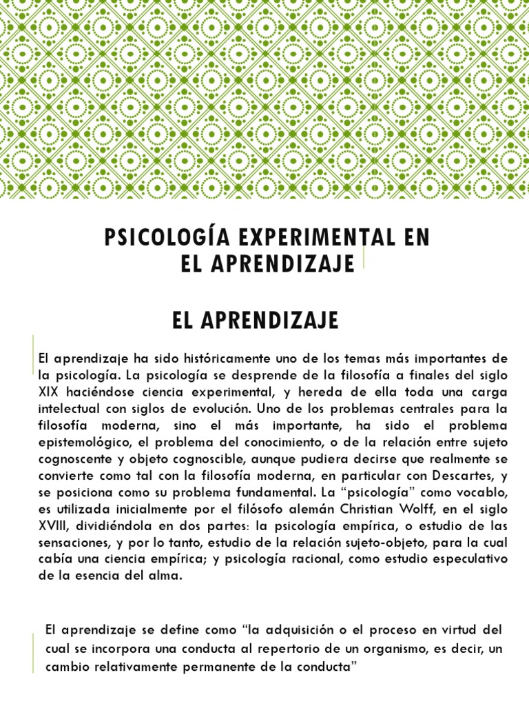 Psicología Experimental en El Aprendizaje | PDF | Psicología ...