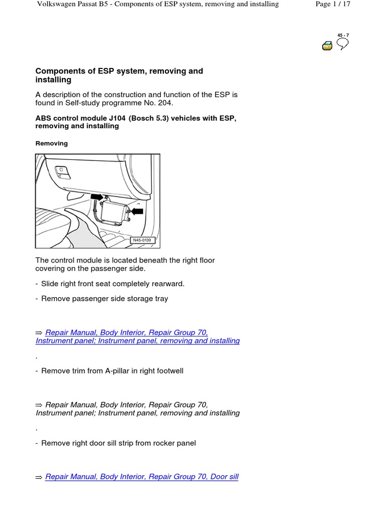 Components of ESP System, Removing and Installing | PDF | Anti Lock ...