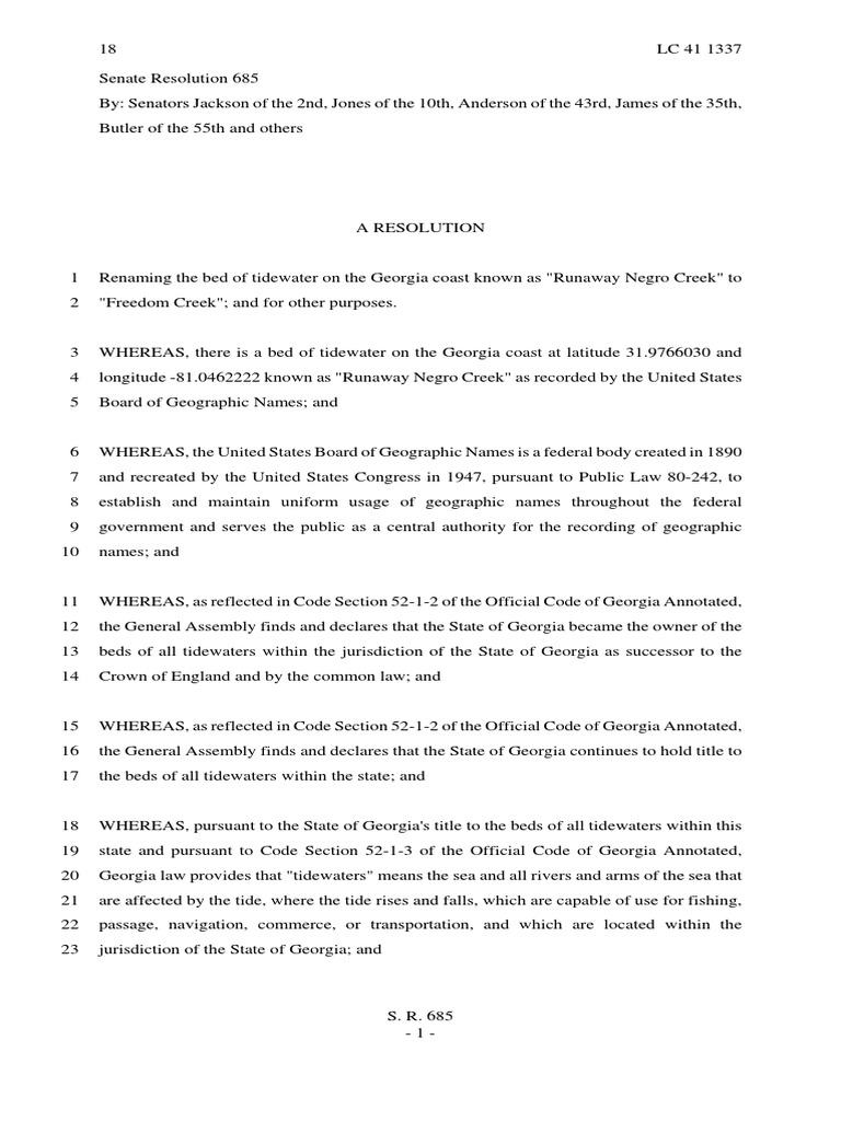 Runaway Negro Creek Georgia Senate Resolution | PDF | Georgia (U.S ...