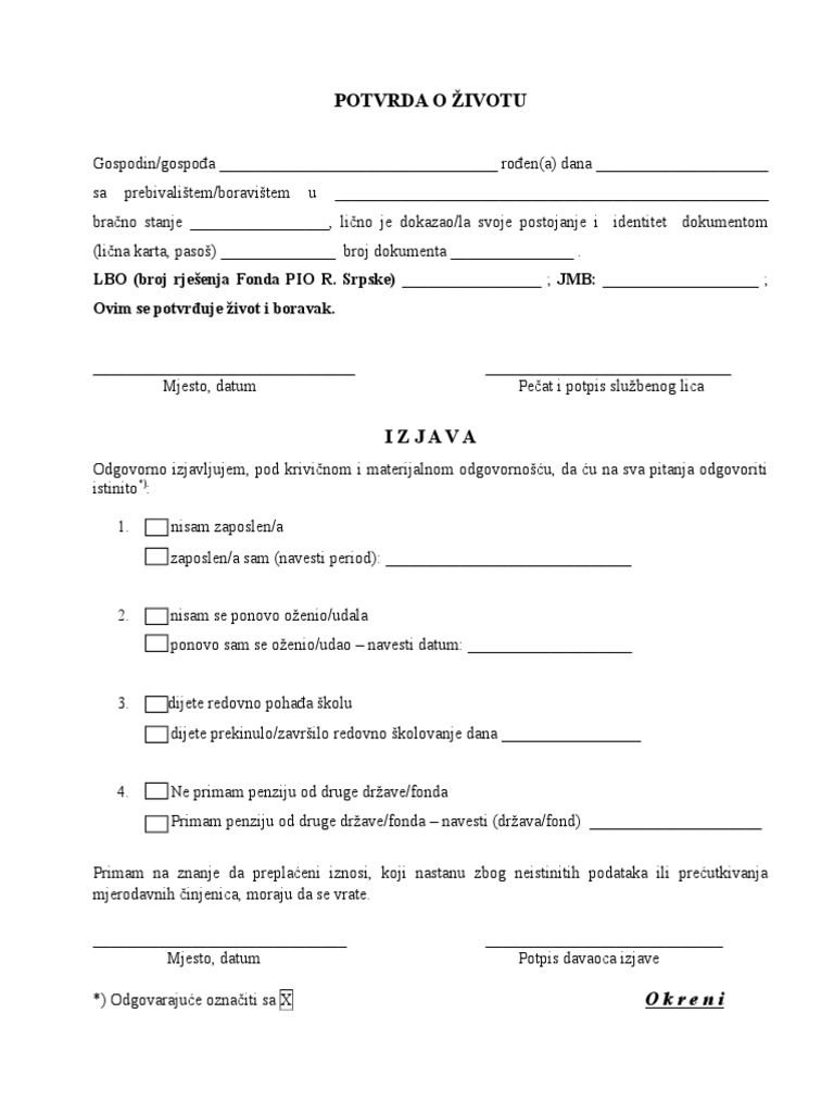 937 Potvrda o Zivotu | PDF
