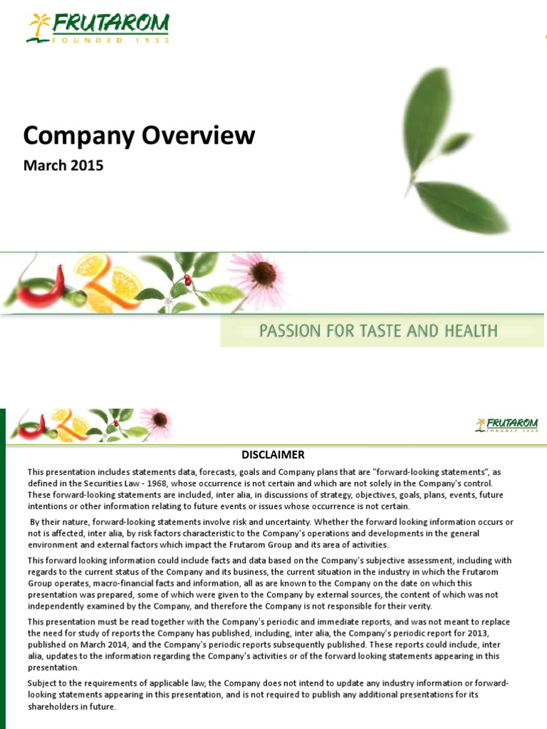 Fito Company Frutarom Company Overview | PDF | Flavor | Mergers And ...
