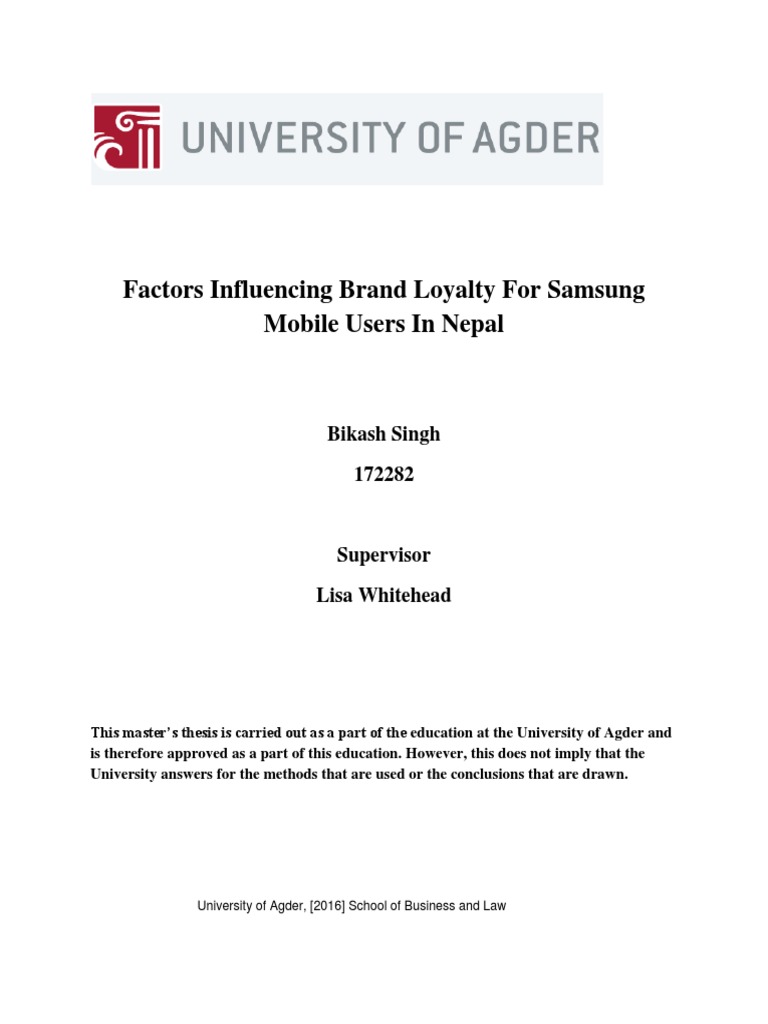 Factors Influencing Brand Loyalty For Samsung Mobile User in Nepal ...