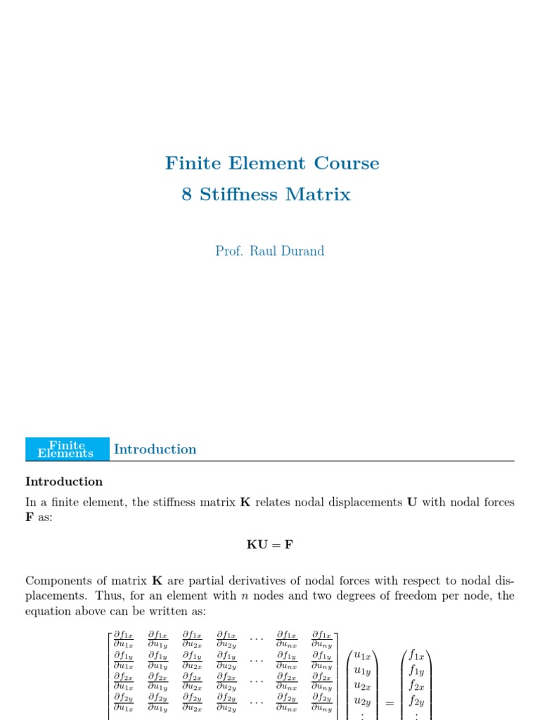 FEM - 8 Stiffness Matrix | PDF | Matrix (Mathematics) | Vector Space