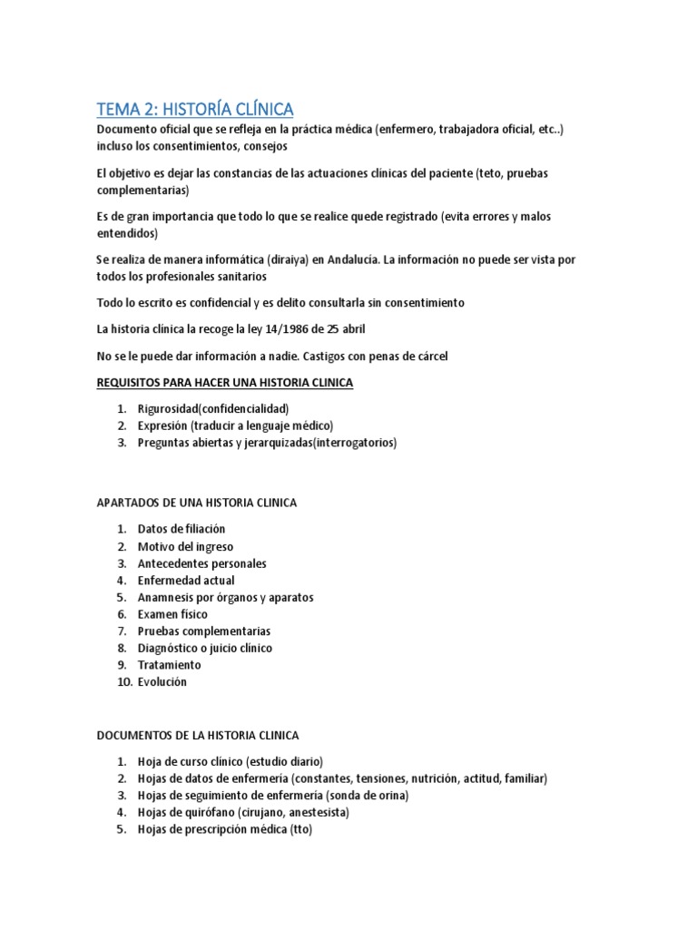 Estructura y requisitos de la historia clínica | PDF | Historial médico ...