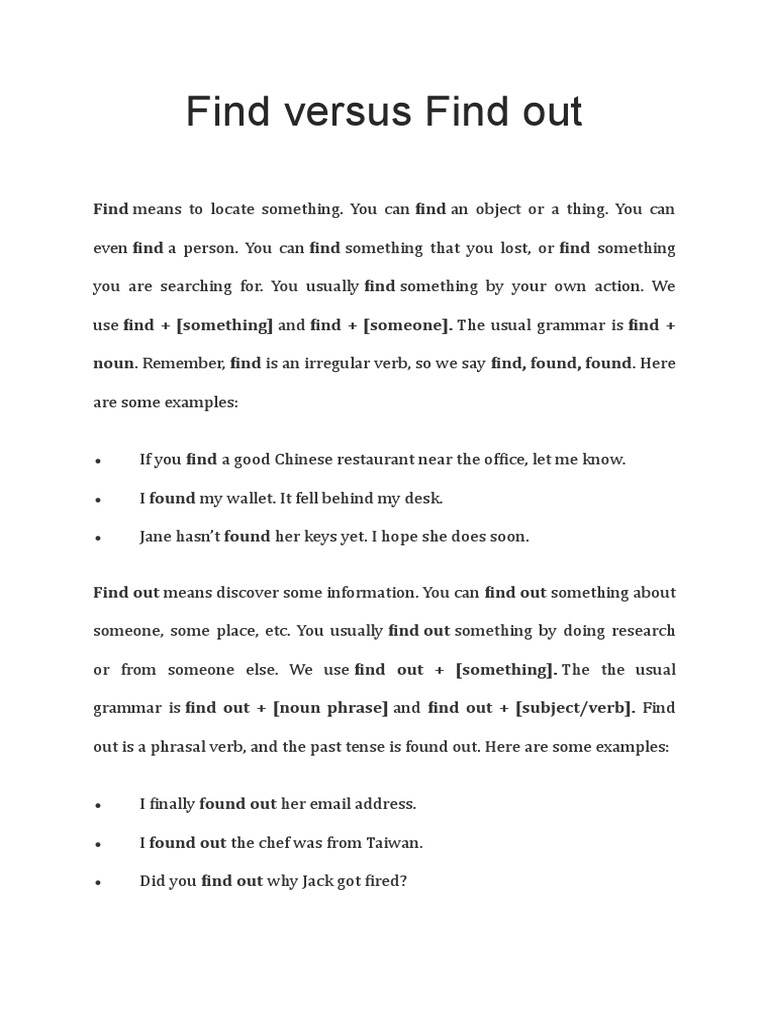 Find Vs Find Out 7218 | PDF