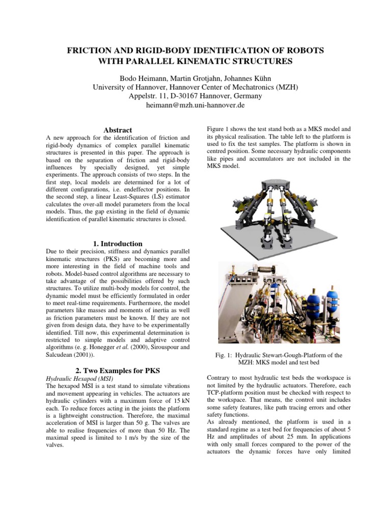 Friction and Rigid-Body Identification of Robots With Parallel Kinematic Structures | PDF ...