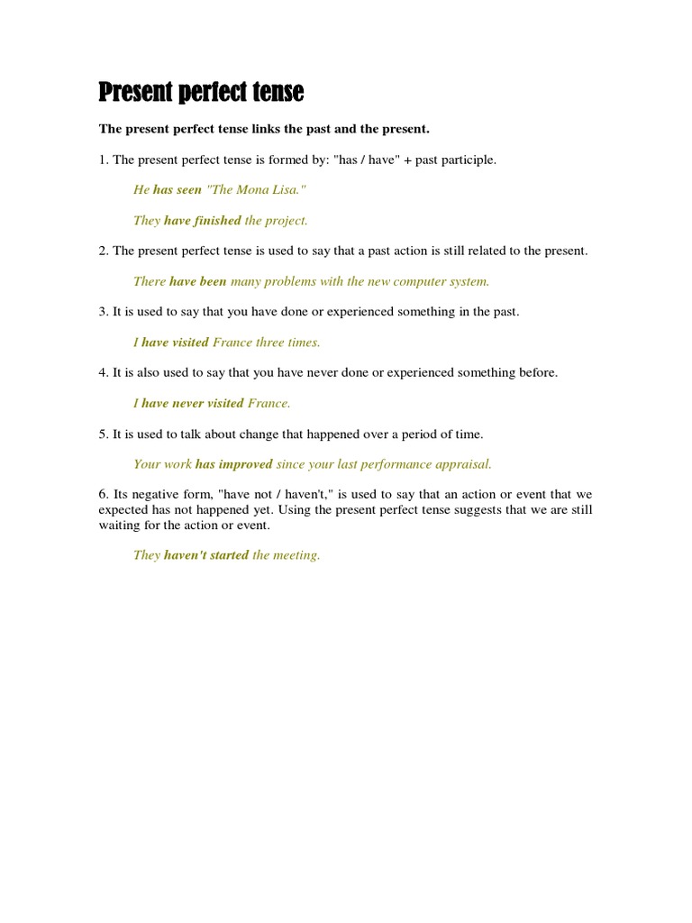 Present Perfect Tense | PDF