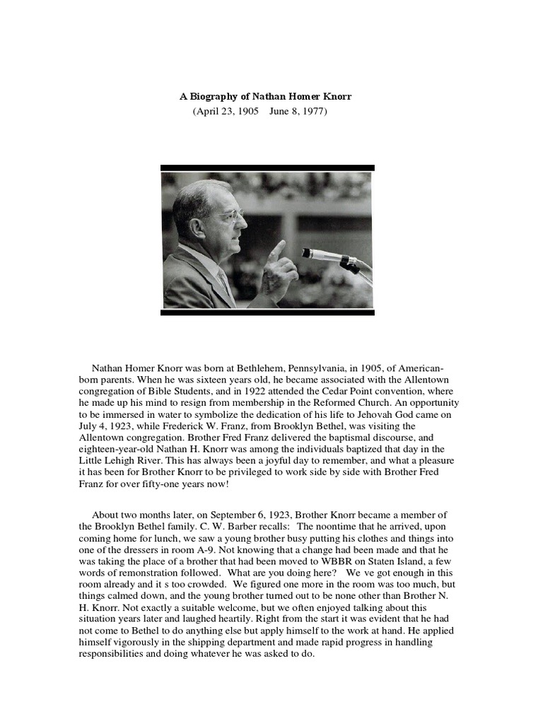 Nathan Homer Knorr: A Life of Service | PDF | Pardon | Unrest
