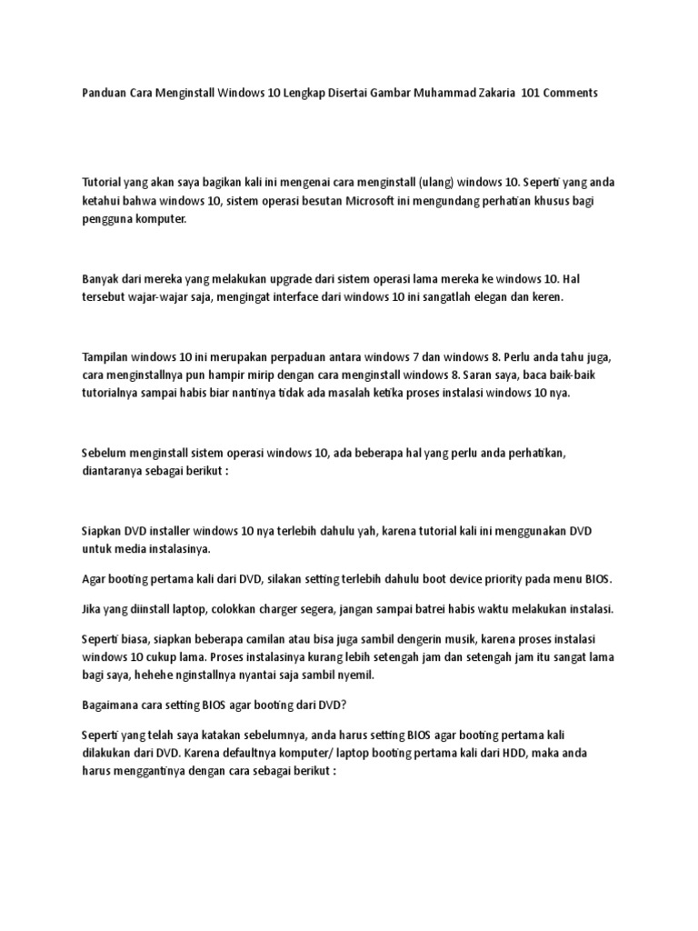 Panduan Cara Menginstal Windows 10 | PDF