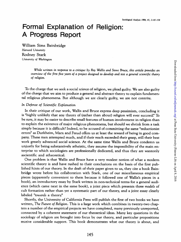 Formal Explanation of Religion. A Progress Report | PDF | Theory ...
