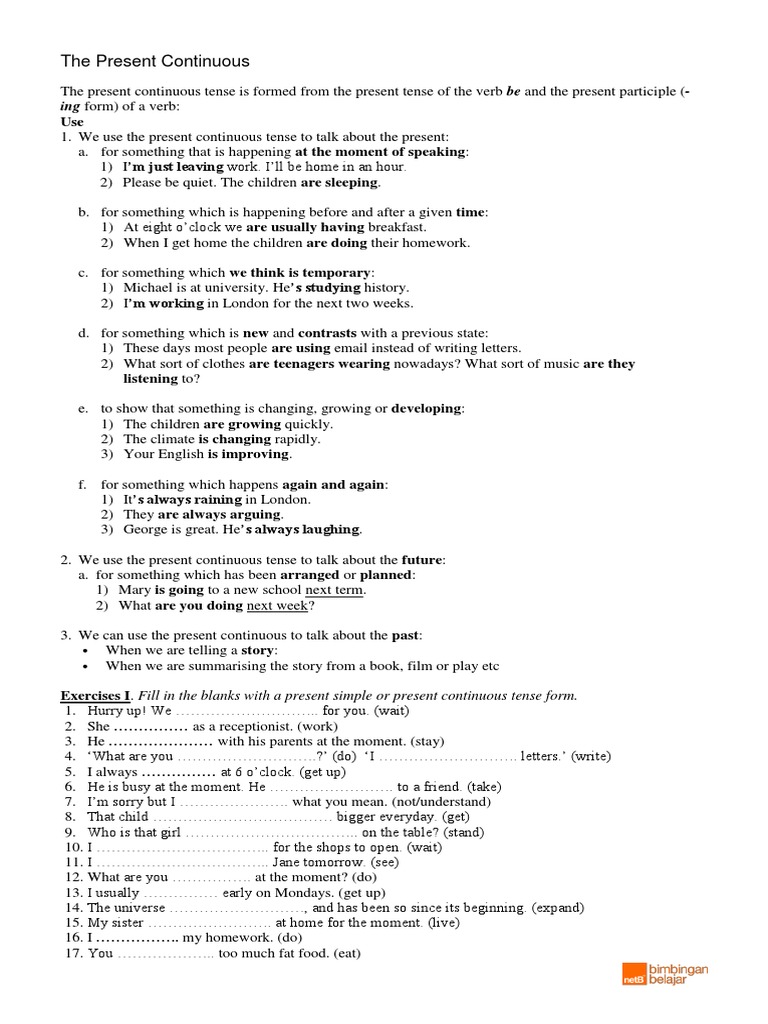 The Present Continuous | PDF | Grammatical Tense | Verb