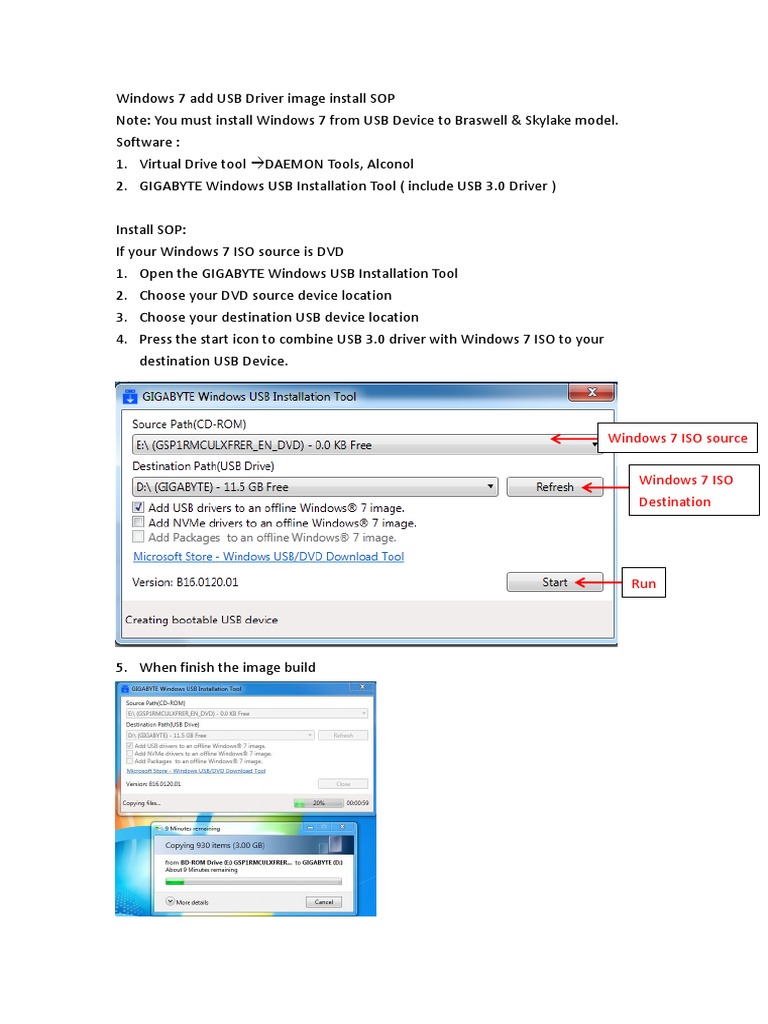 Windows 7 Add USB Driver Image Install SOP | PDF