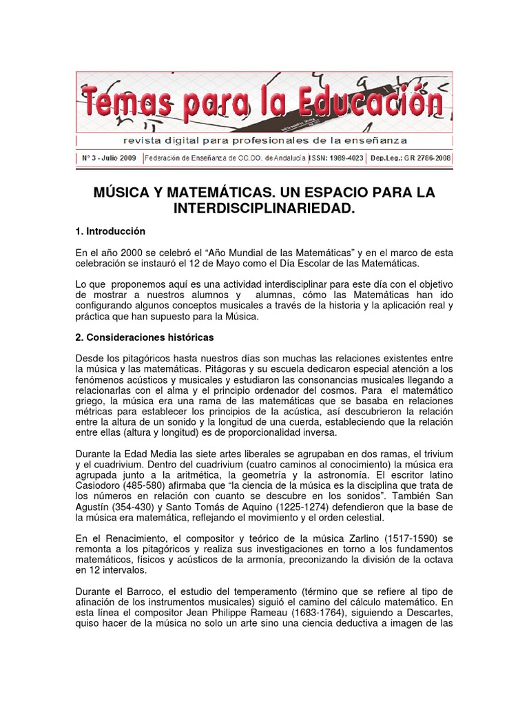 Musica y Matemáticas | PDF | Escala (música) | Intervalo (música)