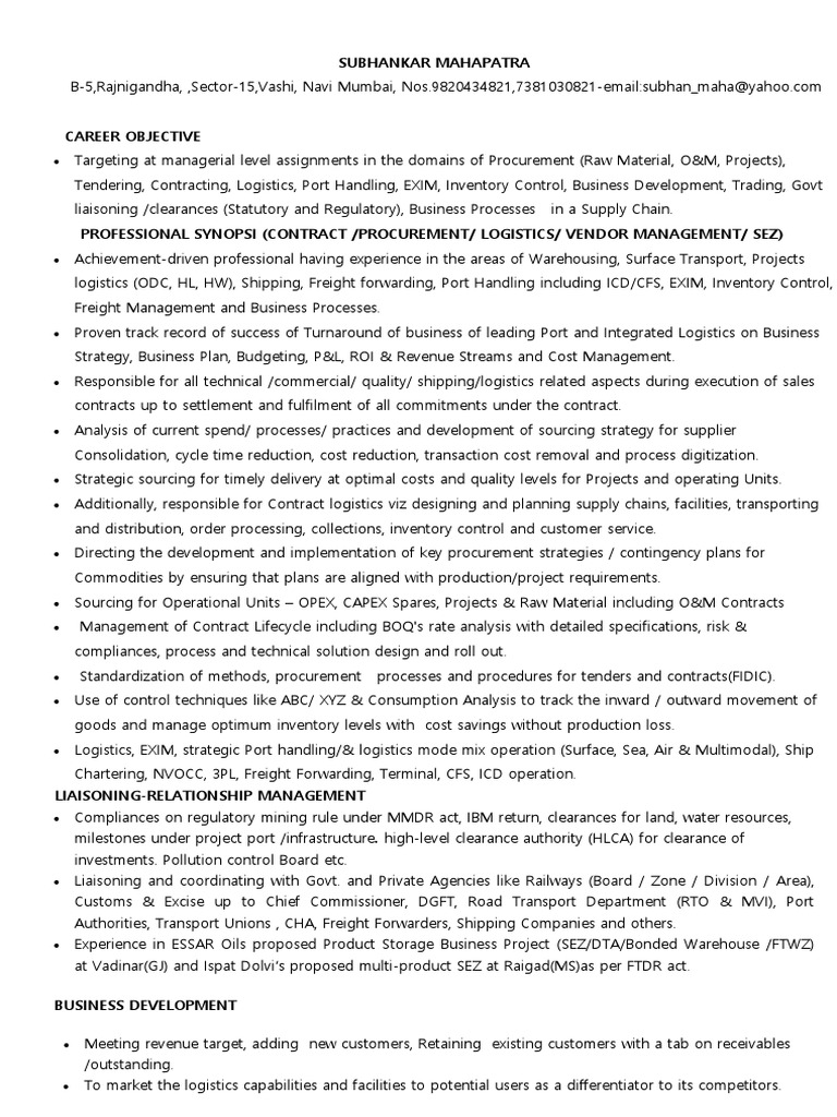CV of Subhankar Mahapatra Linkedln | PDF | Procurement | Logistics
