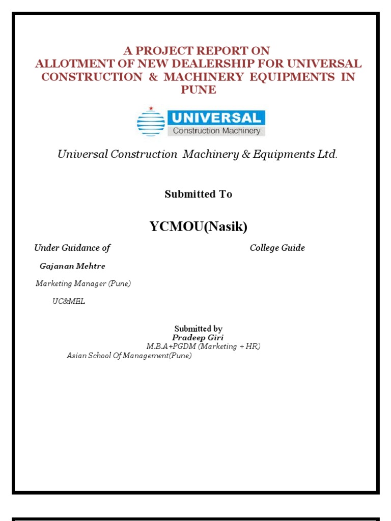 A Project Report On Allotment of New Dealership For Universal ...
