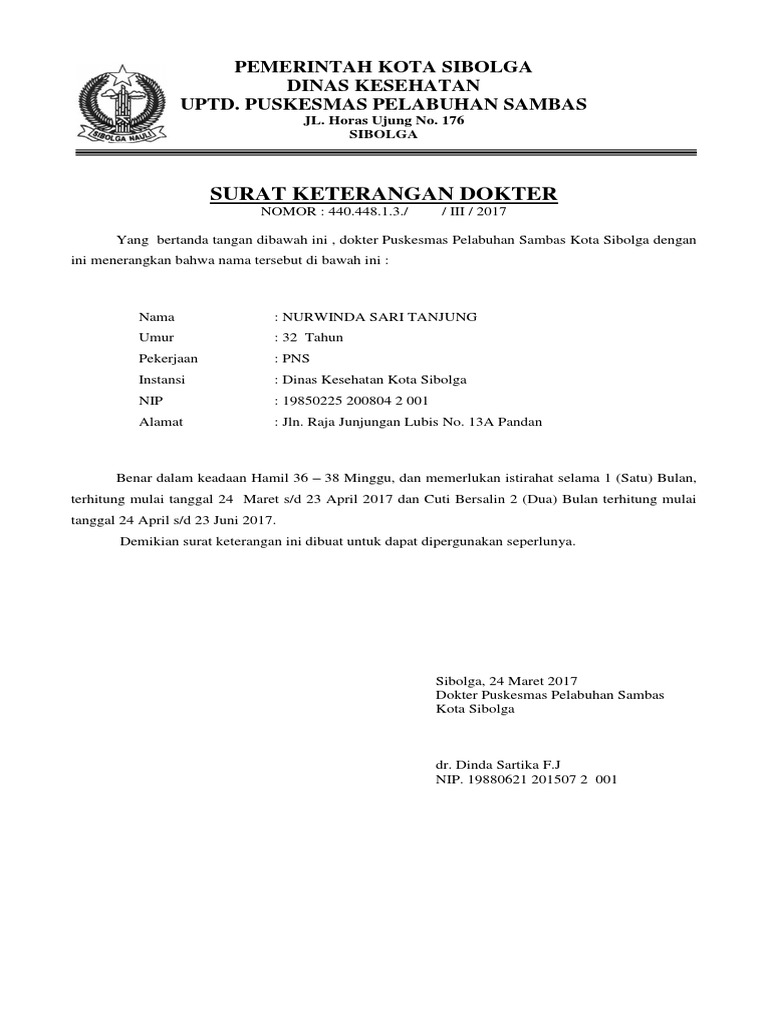 Surat Cuti Bersalin | PDF