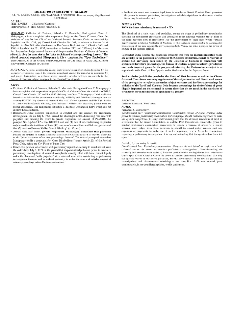 Collector of Customs | PDF | Asset Forfeiture | Search And Seizure