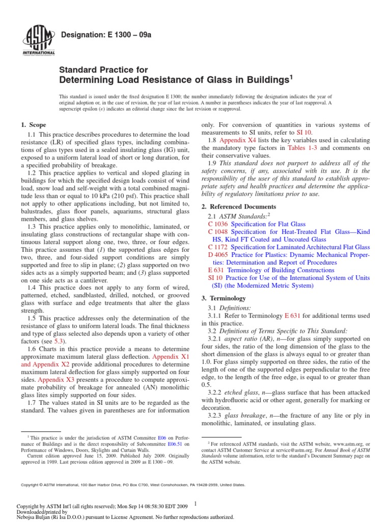 ASTM-E-1300 (R09A) | Glasses | Materials