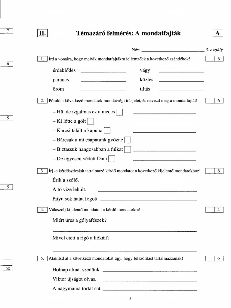 APÁCZAI Nyelvtan Felmérő 3. Osztály | PDF